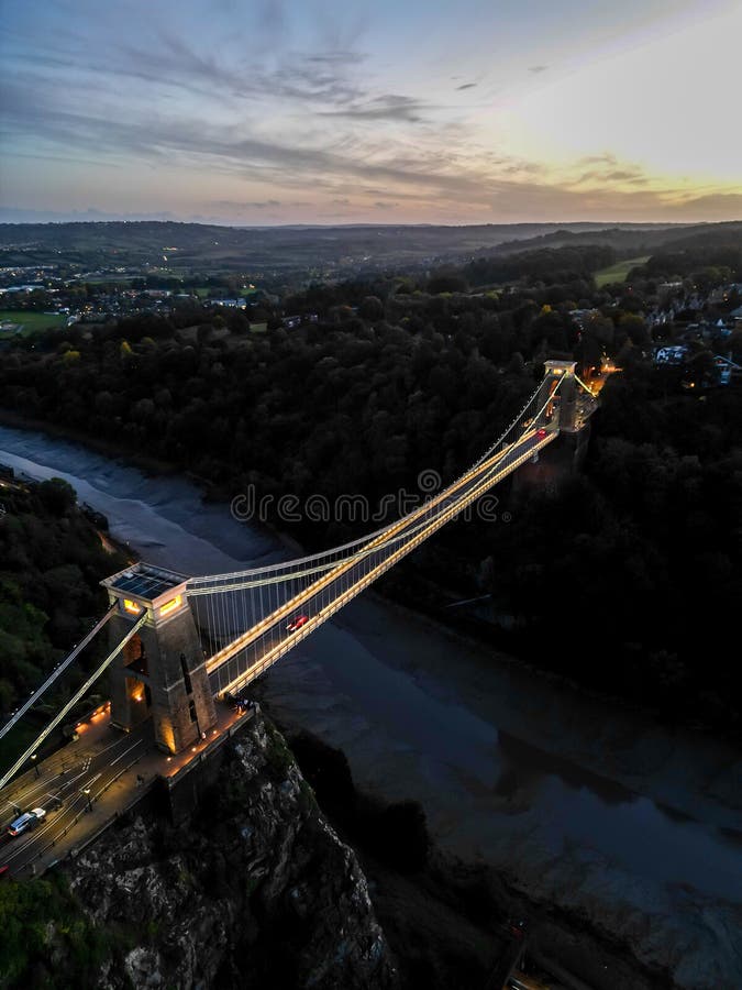 Bristol Clifton Suspension Bridge Lit Up at Sunset Overlooking Ashton ...