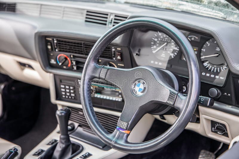Bristol, UK- August 13, 2023: Central Side of Dashboard of Classic BMW ...