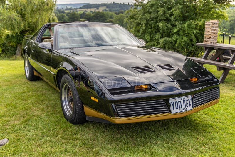 Bristol, UK- August 11, 2024: Front Side View of Black Pontiac Firebird ...