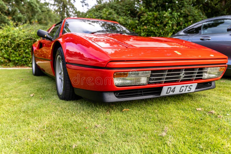 Bristol, UK- August 11, 2024: Front Side View of Red FERRARI 328 GTS ...