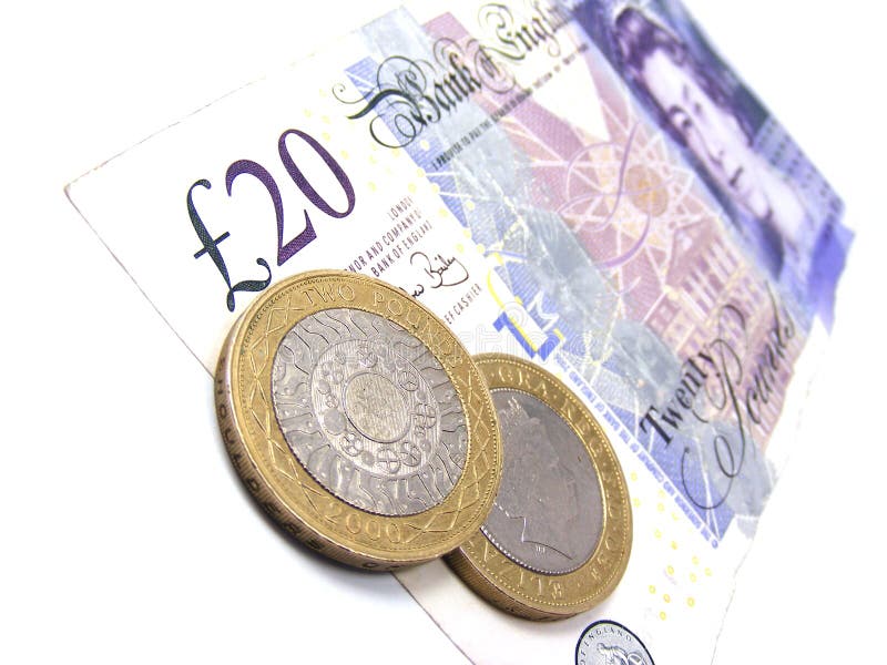British 20 Pound Note with 2 Pound Coins Editorial Image - Image of ...
