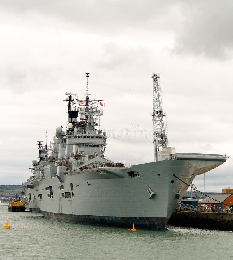 British Aircraft Carrier Naval Ship Stock Image - Image of water, flag ...