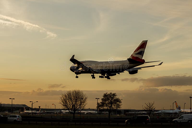 Boeing-747 at sunset stock image. Image of transportation - 4518197