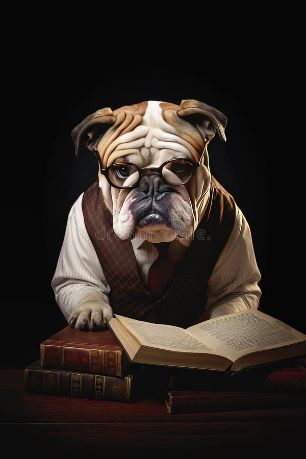 British Bulldog Reading a Manuscript, AI Generated Stock Illustration ...