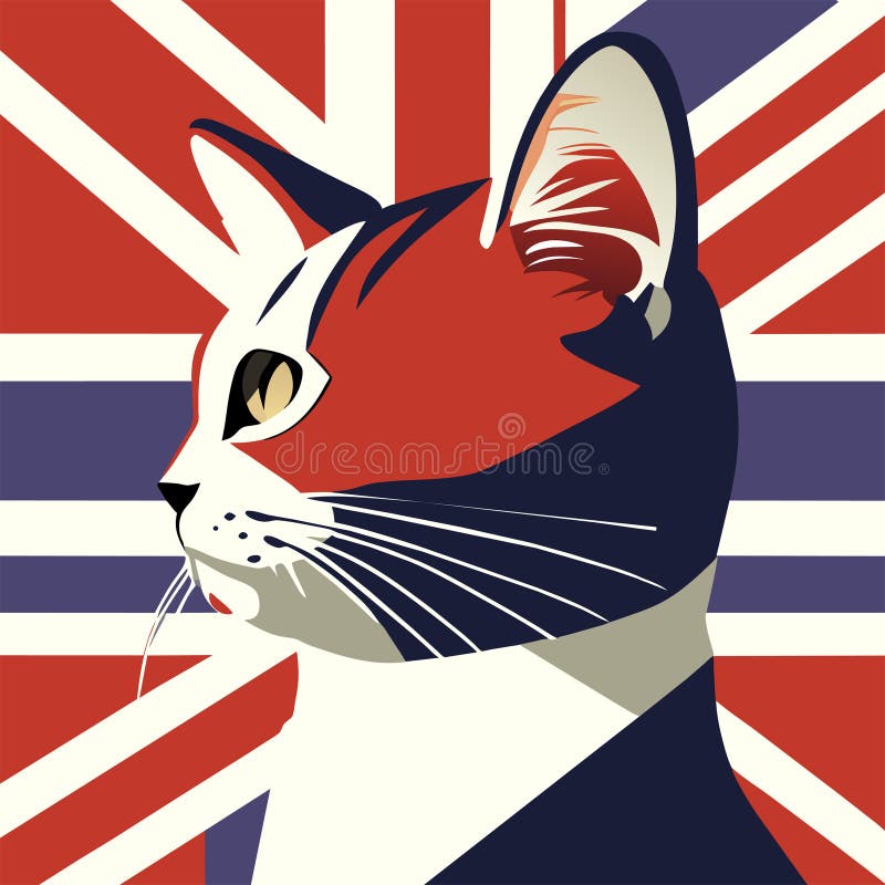 British Cat. in Flat Style on the Background of the British Flag ...
