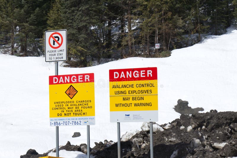 Avalanche Area Sign on Trans-Canada Highway in British Columbia Stock ...