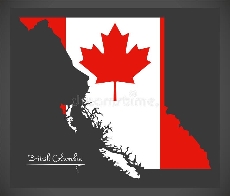 British Columbia Canada Map with Canadian National Flag Stock Vector ...