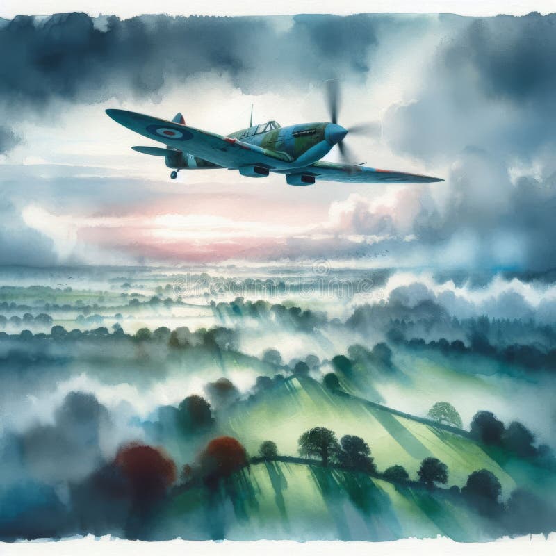 WWII British Spitfire in Twilight Stock Illustration - Illustration of ...