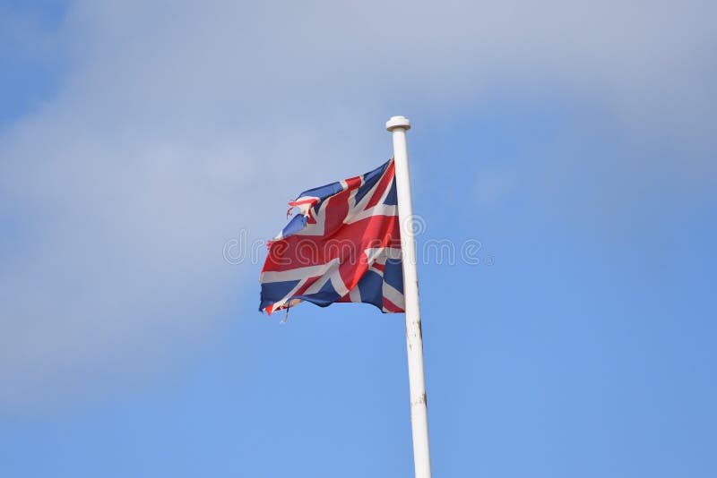 British Flag with Damaged Edge, Closeup Stock Photo - Image of ...