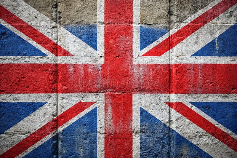 British Flag Emblazoned Against a Textured Gray Concrete Wall a ...