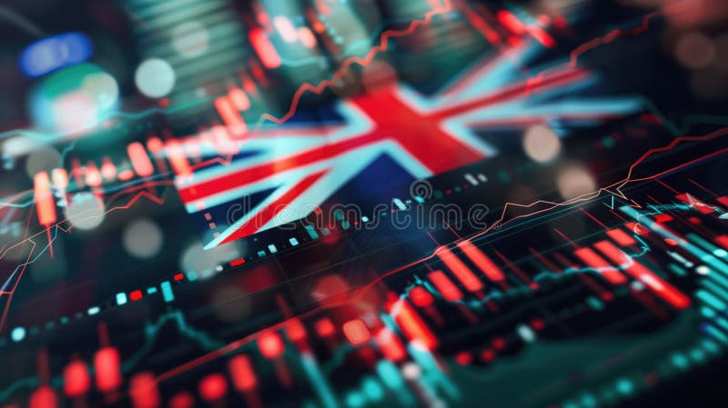 British Flag Overlaid with Digital Financial Graphs and Charts in a ...
