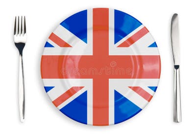 British Flag Plate, Fork and Knife Isolated Stock Photo - Image of jack ...