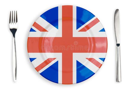 British Flag Plate, Fork and Knife Isolated Stock Photo - Image of jack ...