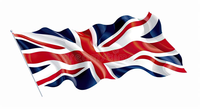 A British Flag Waves in the Wind Against a White Background Stock Image ...