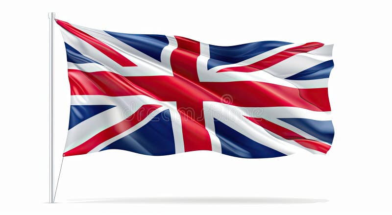 A British Flag Waves in the Wind Against a White Background Stock Image ...