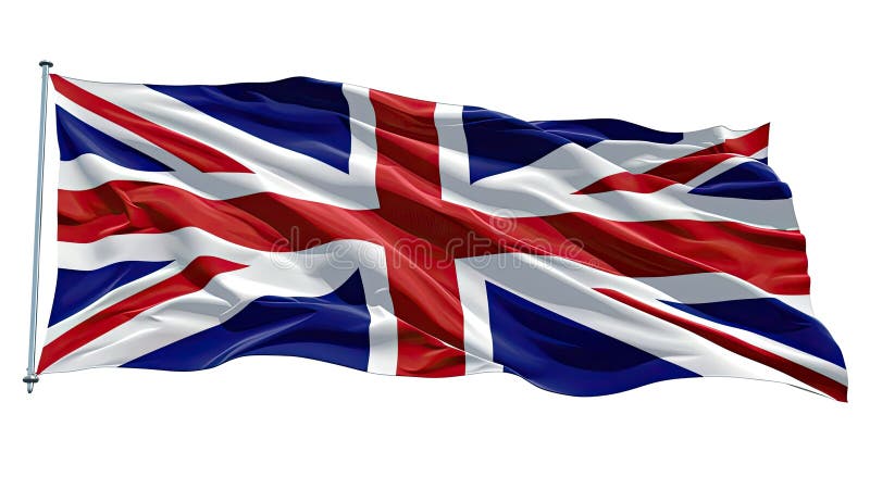 A British Flag Waves in the Wind Against a White Background Stock Image ...