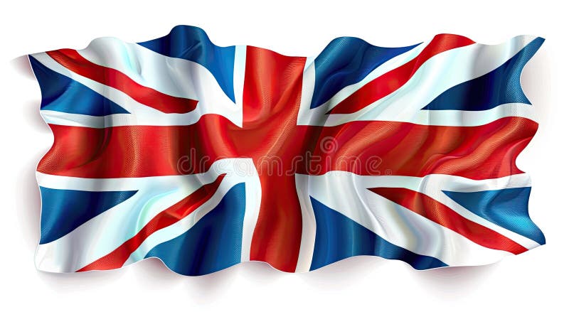 A British Flag Waves in the Wind Against a White Background Stock Image ...