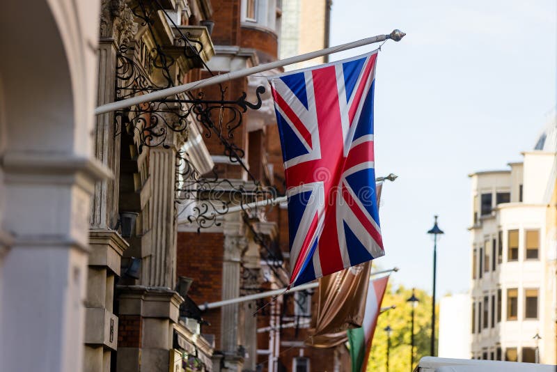 British Flag Waving in the Wind in London, UK Stock Photo - Image of ...