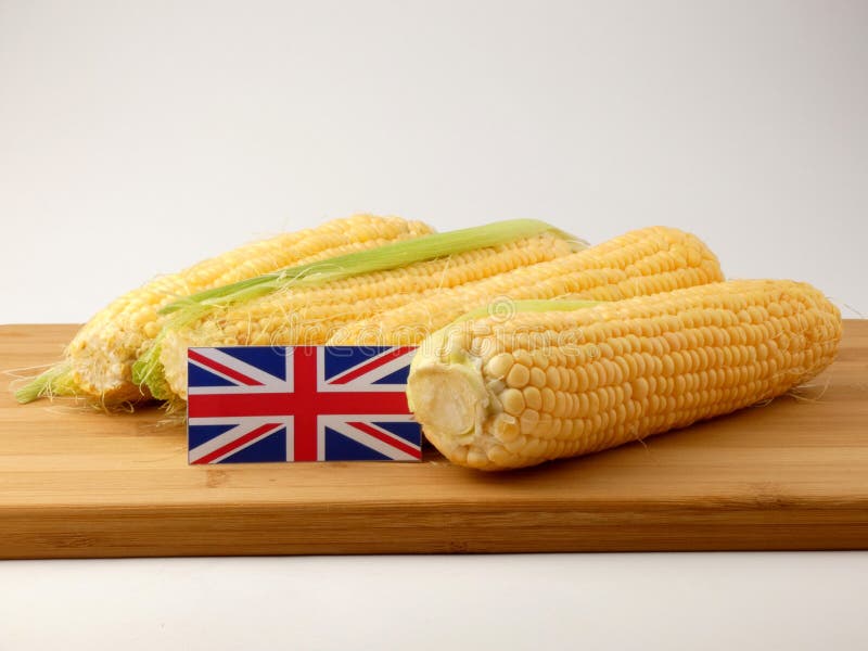 British Flag On A Wooden Panel With Corn Isolated On A White Bac Stock ...