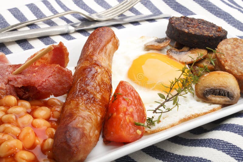 British Full Breakfast on a Plate Stock Photo - Image of grilled, fork ...