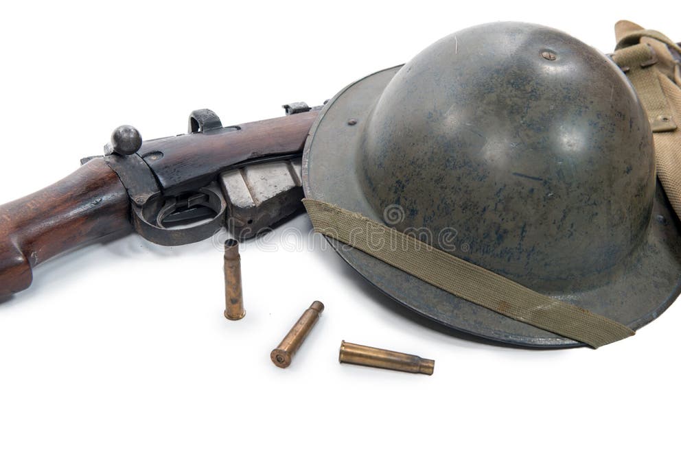 British Helmet and Rifle of World War II Stock Photo - Image of ...