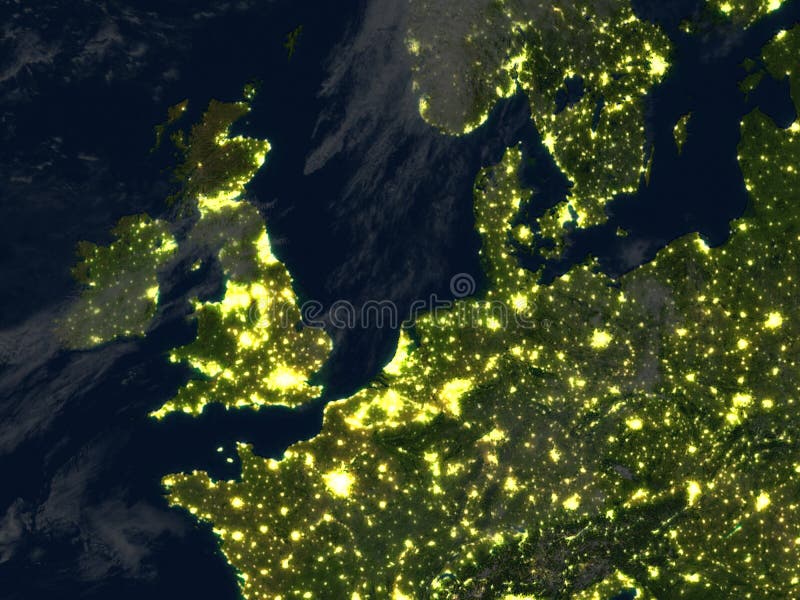British Islands at Night on Planet Earth Stock Illustration ...