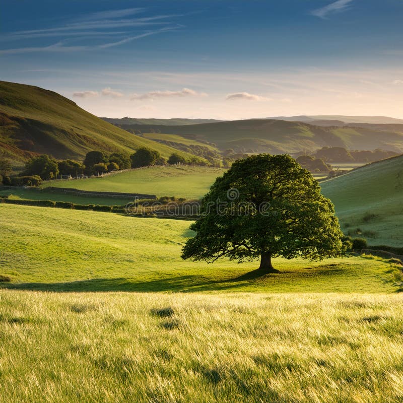 British Landscape with Tree, AI Generated Stock Illustration ...