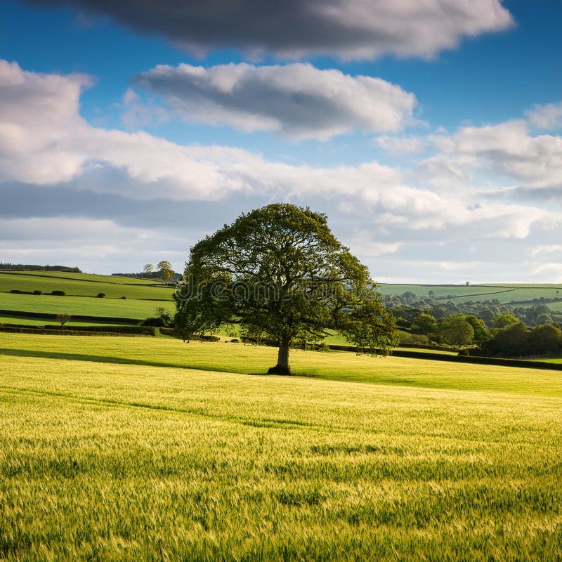 British Landscape with Tree, AI Generated Stock Illustration ...
