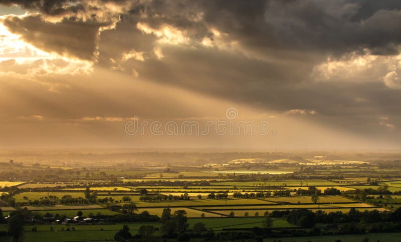 British Landscape after Rain with Dramatic Sky and Sun Spash Stock ...