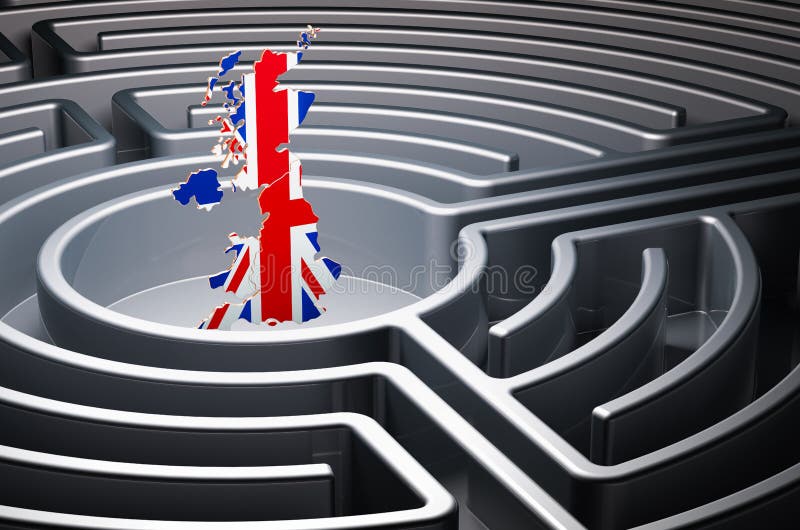 British Map Inside Labyrinth, 3D Rendering Stock Illustration ...