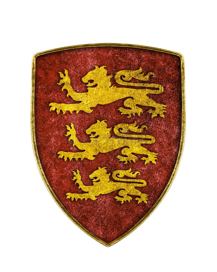 British Medieval Shield with Three Lions Isolated on White Stock Image ...