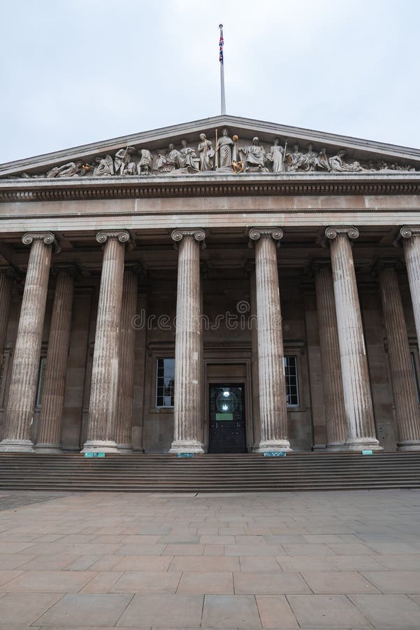 The British Museum Facade with Neoclassical Columns in London Stock ...
