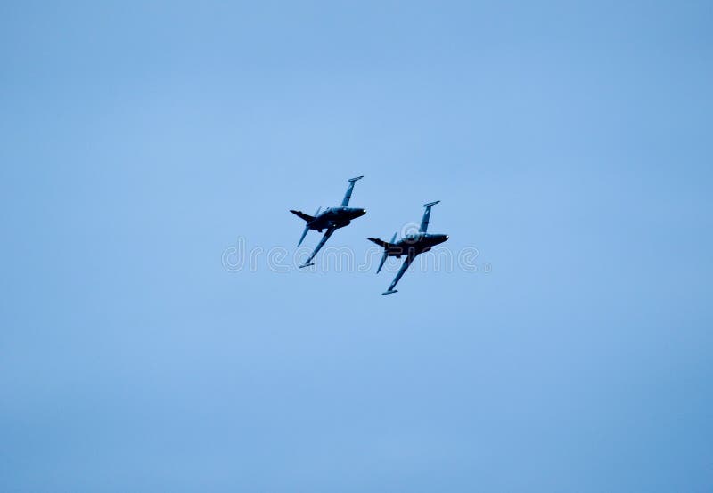 Fighter Jets Flying Above Each Other Towards the Camera Stock Photo ...