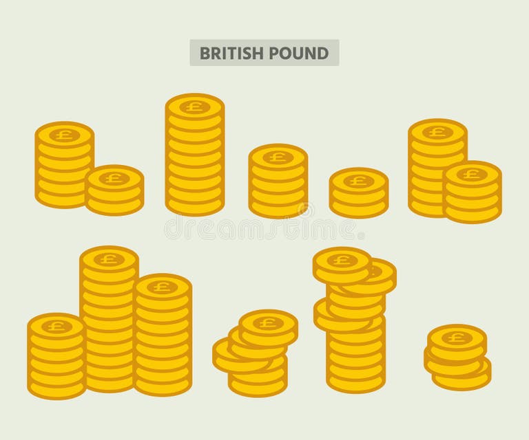 British Pound Coin Stack Vector Illustration, Flat Currency Icon Set ...