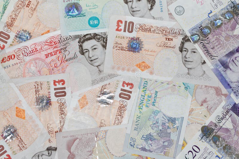 Currency Banknotes Spread Across Frame British Pound Sterling in ...