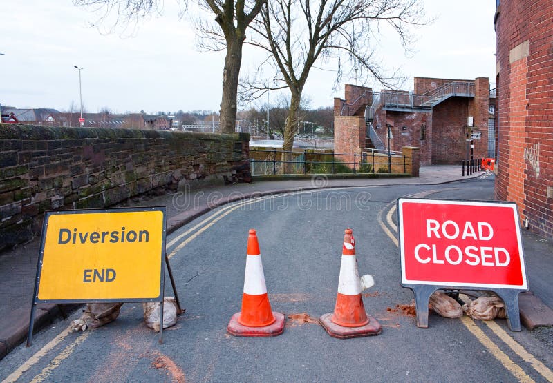 Rural English Highway Diversion Signs Stock Photo - Image of ...