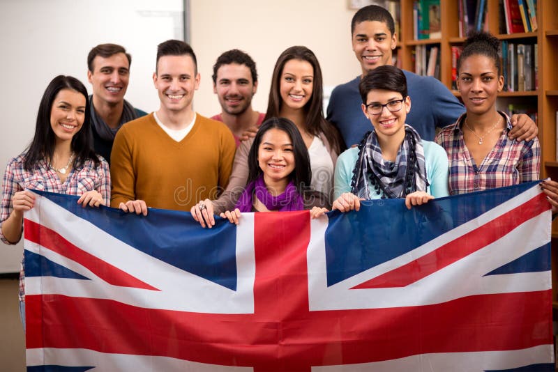 British Students Presenting Their Country with Flag Stock Image - Image ...