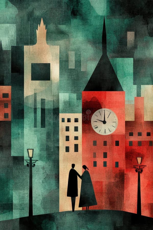 British Summer Time Begins Urban Romance Under Clock Tower in Abstract ...