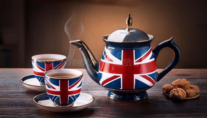 A British Teapot and Two Cups of Tea, AI Generated Stock Illustration ...