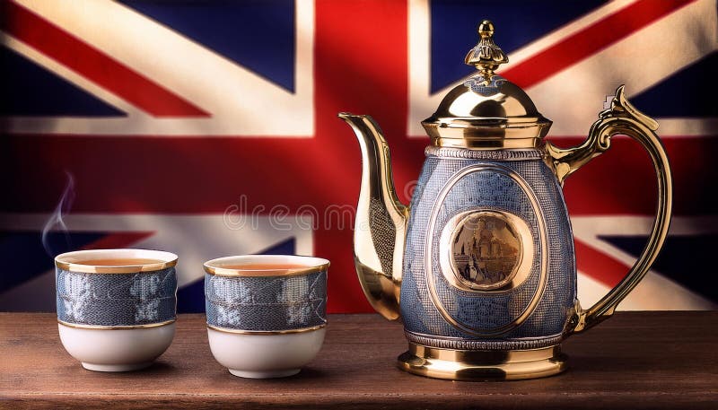 A British Teapot and Two Cups of Tea, AI Generated Stock Illustration ...