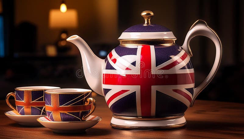 A British Teapot and Two Cups of Tea, AI Generated Stock Illustration ...