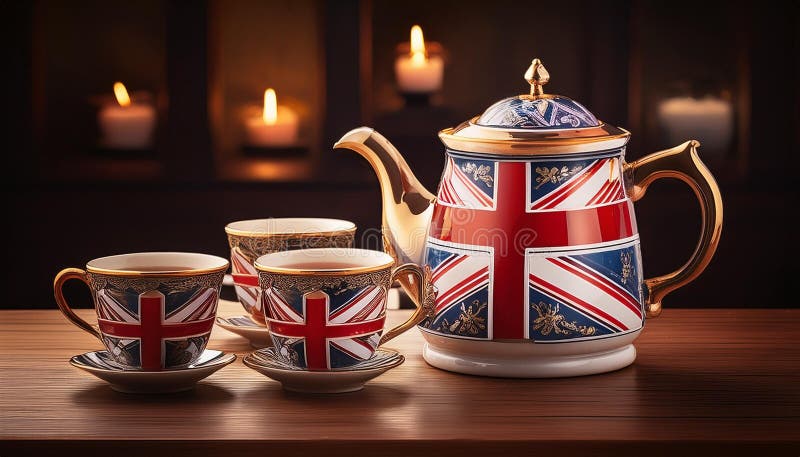 A British Teapot and Two Cups of Tea, AI Generated Stock Illustration ...