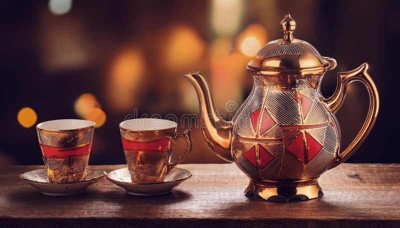 A British Teapot and Two Cups of Tea, AI Generated Stock Illustration ...