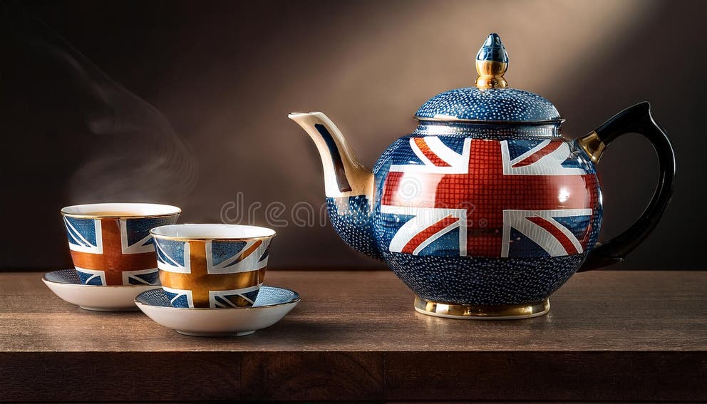 A British Teapot and Two Cups of Tea, AI Generated Stock Illustration ...