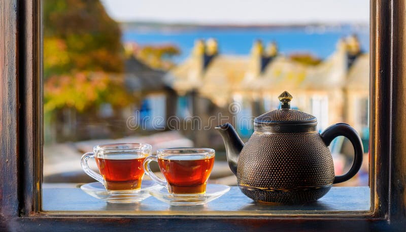 A British Teapot and Two Cups of Tea, AI Generated Stock Illustration ...