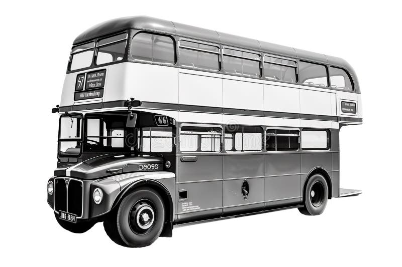 British Vintage Double Deck Bus Black and White Isolated Photo Stock ...