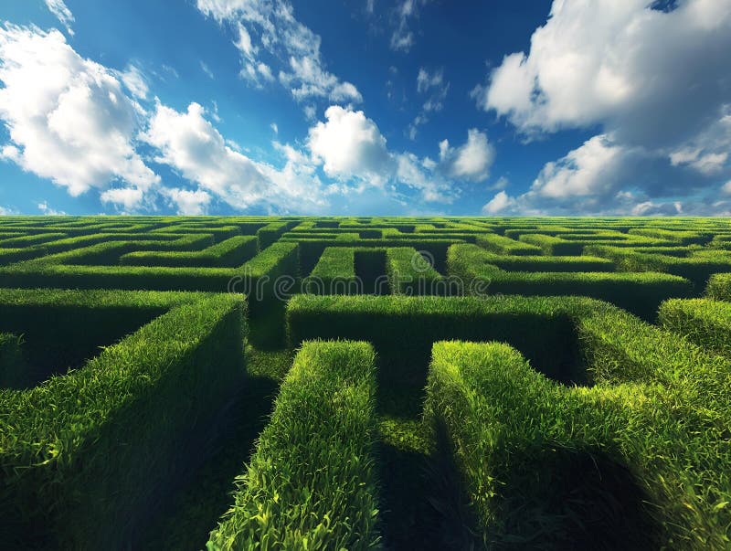 Wide Aerial View Large Green Maze Geometric Paths Stock Illustration ...