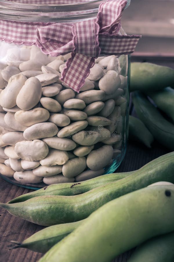 Broad Beans on a Wooden Table with Jar Stock Image - Image of fava ...