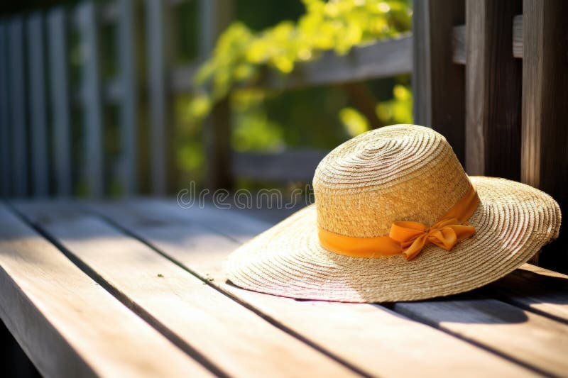 Broad-brimmed Straw Hat Lying on Sunlit Wooden Planks Stock Photo ...