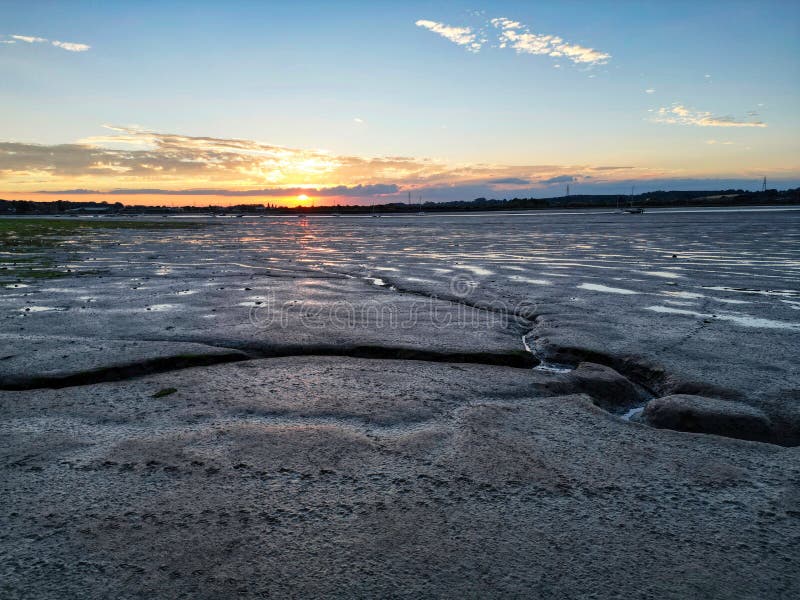 Broad Mud Flats of Low Tide River at Sunset Stock Photo - Image of ...